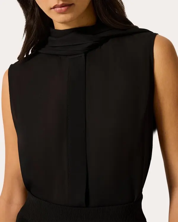ARGENT Silk Georgette Sleeveless Bow Blouse - Black