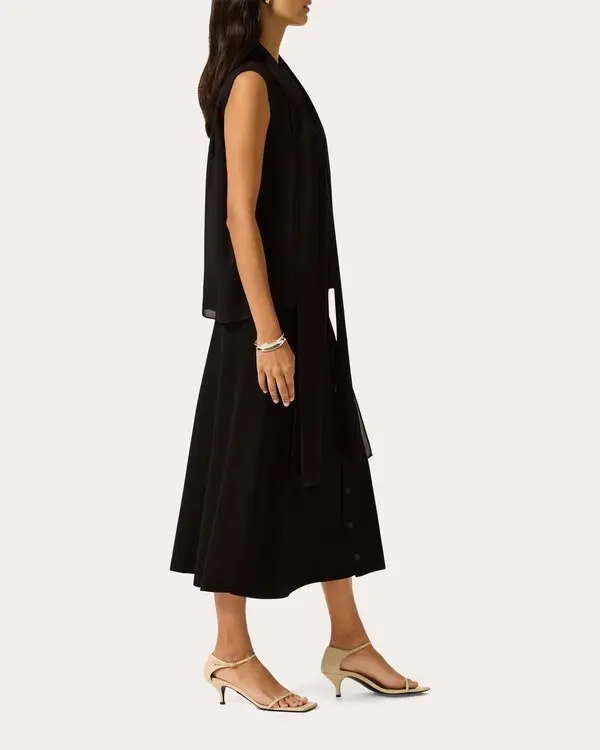 ARGENT Silk Georgette Sleeveless Bow Blouse - Black