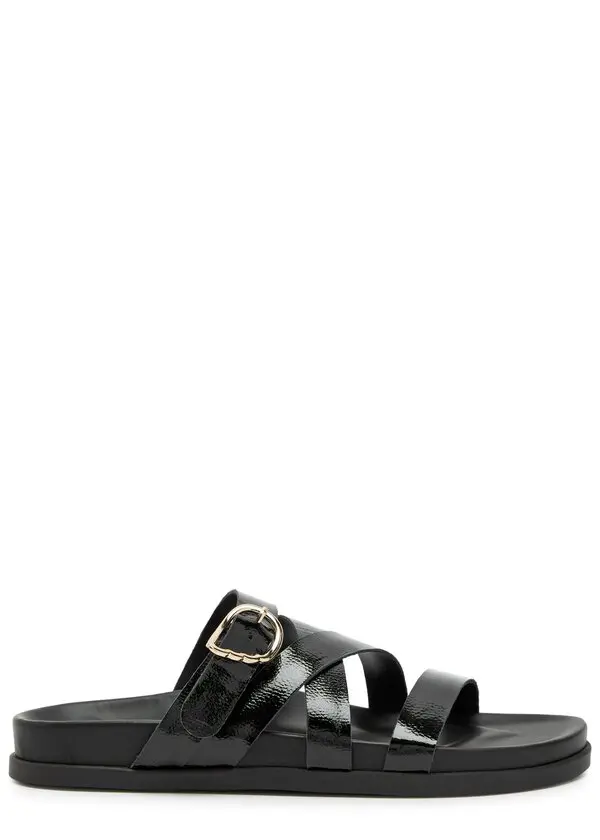 ANCIENT GREEK SANDALS Filipa Textured Patent Leather Sliders - Black