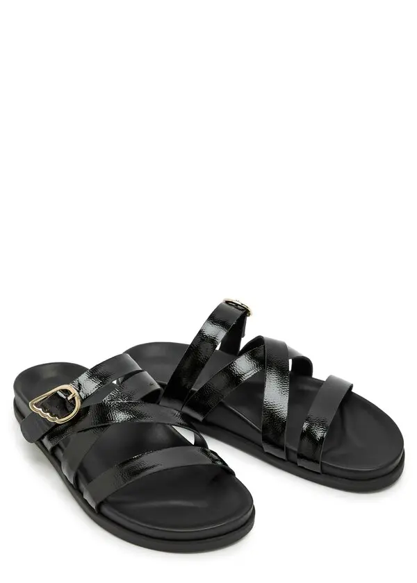 ANCIENT GREEK SANDALS Filipa Textured Patent Leather Sliders - Black
