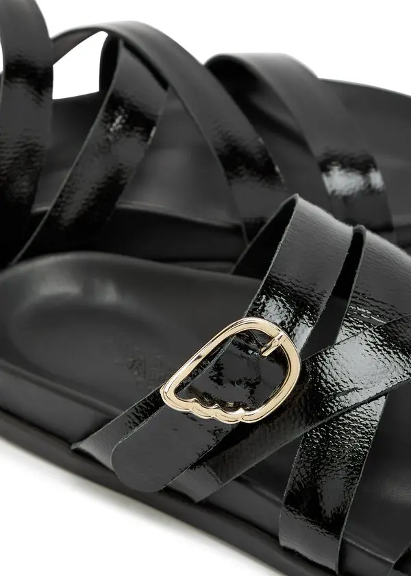 ANCIENT GREEK SANDALS Filipa Textured Patent Leather Sliders - Black