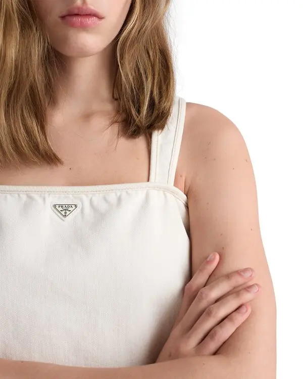 Prada Old Denim Mini Dress In White | Editorialist