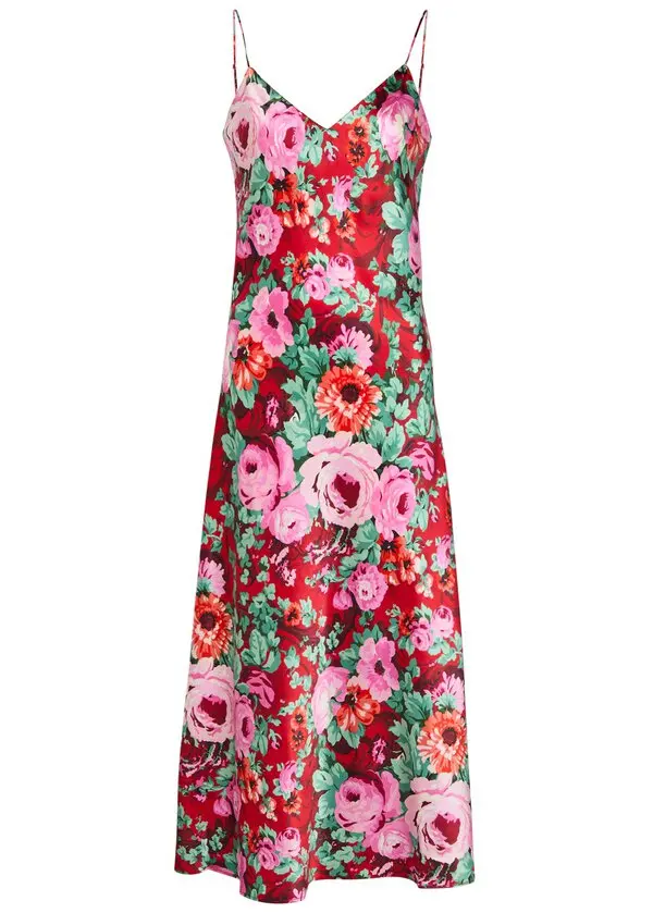 Olivia Von Halle Garbo Floral-print Silk Night Dress - Red