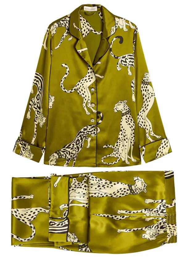 Olivia Von Halle Lila Silk-satin Pyjama Set - Olive