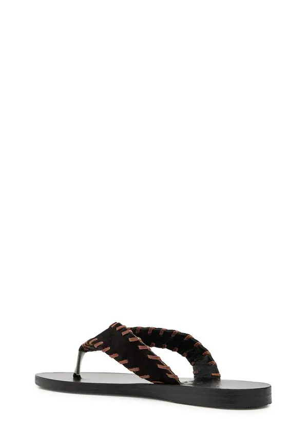 ANCIENT GREEK SANDALS Charys Whipstitch Suede Flip Flops - Black