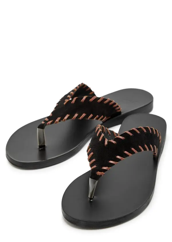 ANCIENT GREEK SANDALS Charys Whipstitch Suede Flip Flops - Black