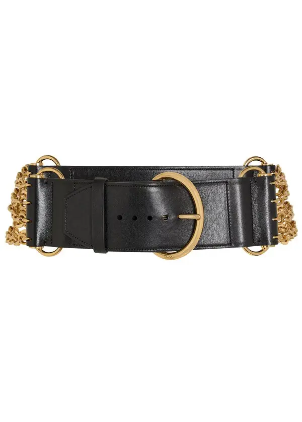 Chloé Leather Belt With Chain Embellishments - Black