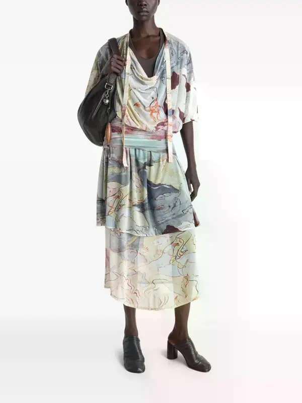 LEMAIRE Draped Floral Print Midi Dress