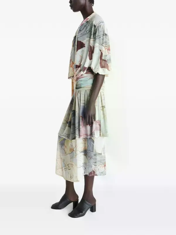 LEMAIRE Draped Floral Print Midi Dress