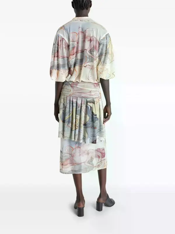 LEMAIRE Draped Floral Print Midi Dress