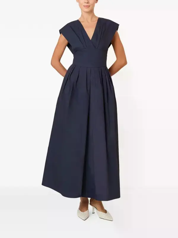 Rosie Assoulin V-neck Pleated Midi Dress - Blue
