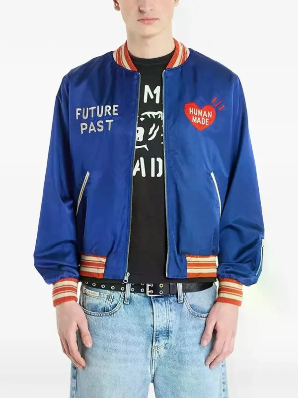 HUMAN MADE Heart-embroidered Satin Bomber Jacket - Blue