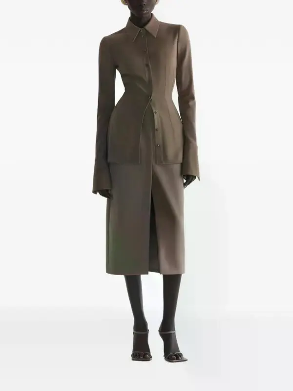 MUGLER Button-down Shirt With Pleated Design - Brown