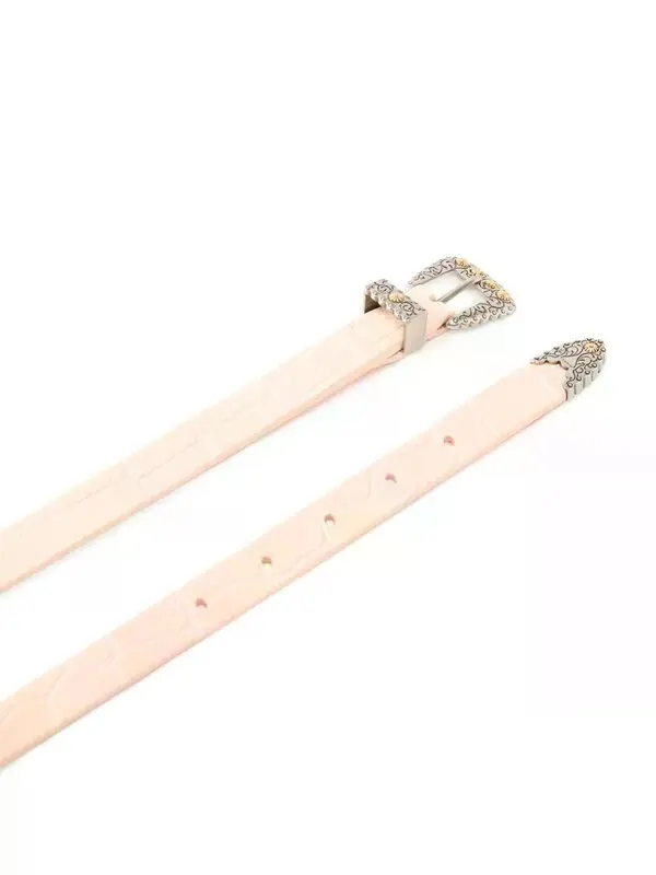Pinko Embossed Buckle Leather Belt - Pink