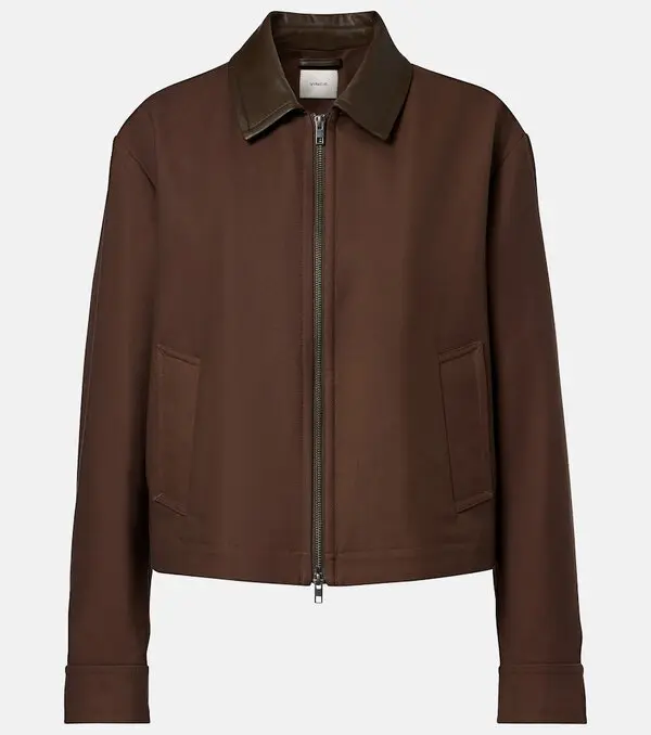 Vince Cropped Leather-trimmed Cotton-twill Jacket - Brown