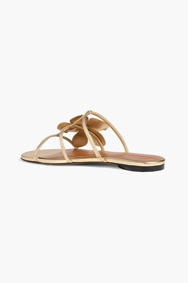 Zimmermann Floral Appliquéd Metallic Leather Sandals - Gold