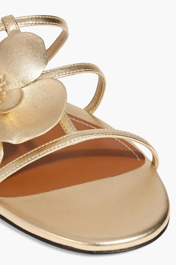 Zimmermann Floral Appliquéd Metallic Leather Sandals - Gold