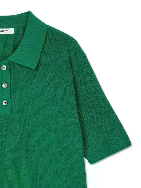 STUDIO TOMBOY Ribbed Knit Button Polo Shirt