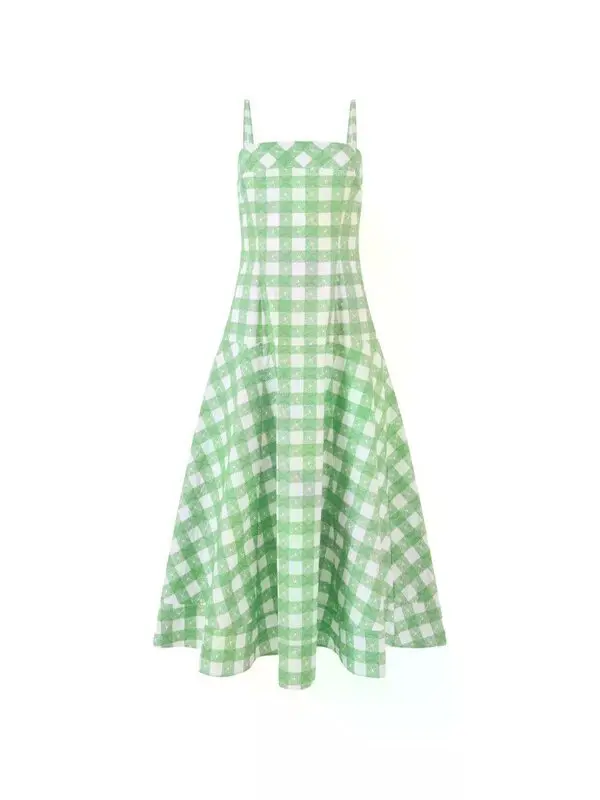 Rosie Assoulin Embroidered Gingham Midi Dress - Green