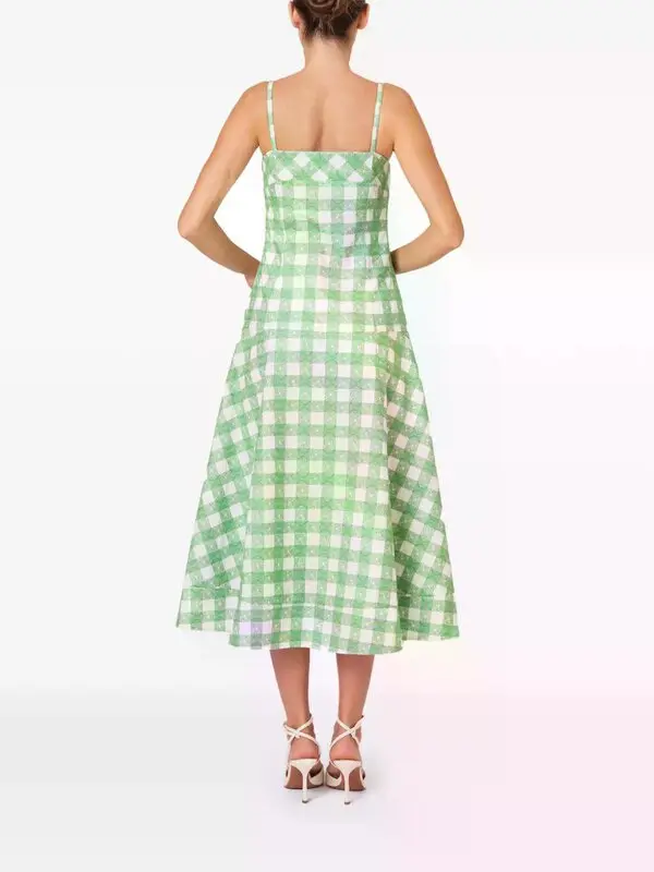 Rosie Assoulin Embroidered Gingham Midi Dress - Green