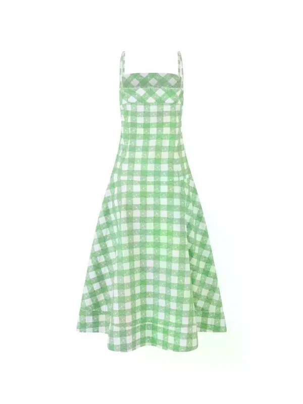Rosie Assoulin Embroidered Gingham Midi Dress - Green
