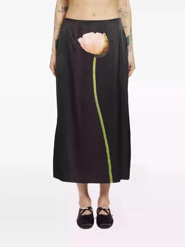 Simone Rocha Pencil Skirt With Poppy Motif