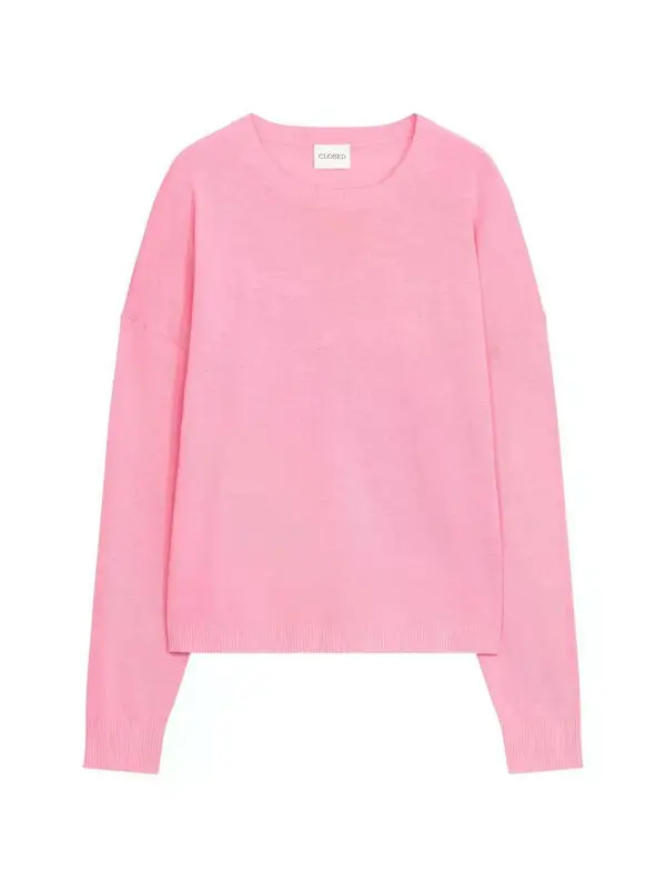 Closed Crew Neck Long-sleeve Sweater - Pink