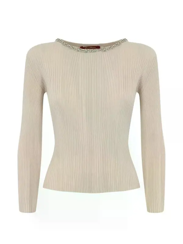 Max Mara Ribbed Knit Top With Jewel Embellishment