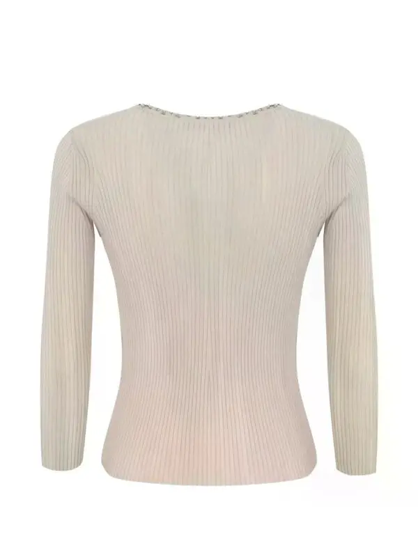 Max Mara Ribbed Knit Top With Jewel Embellishment