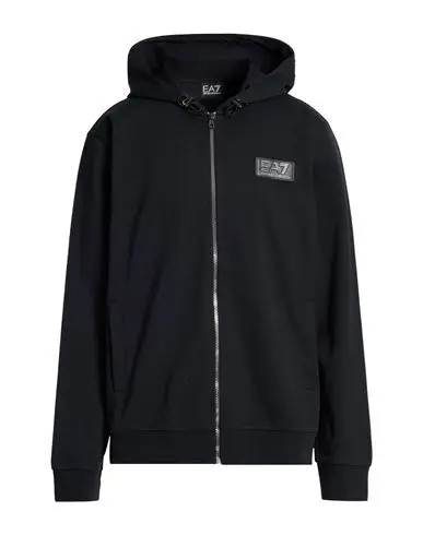 EA7 Logo Print Zip Up Hoodie - Black