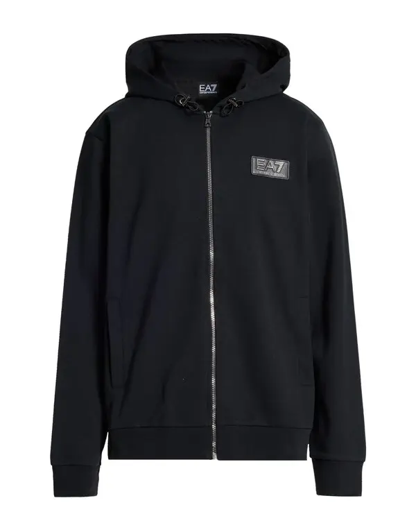 EA7 Logo Print Zip Up Hoodie - Black