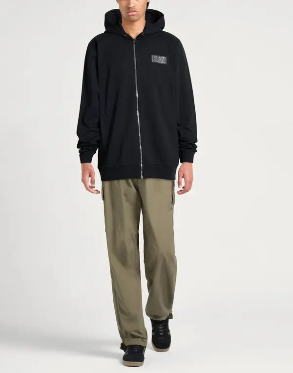 EA7 Logo Print Zip Up Hoodie - Black