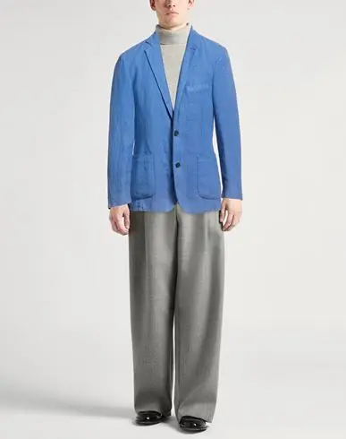 120% Lino Linen Single-breasted Blazer - Blue