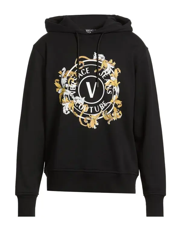 Versace Cotton Hooded Sweatshirt With Logo Print - Black