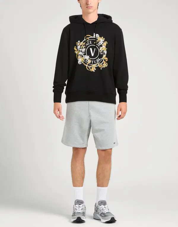 Versace Cotton Hooded Sweatshirt With Logo Print - Black