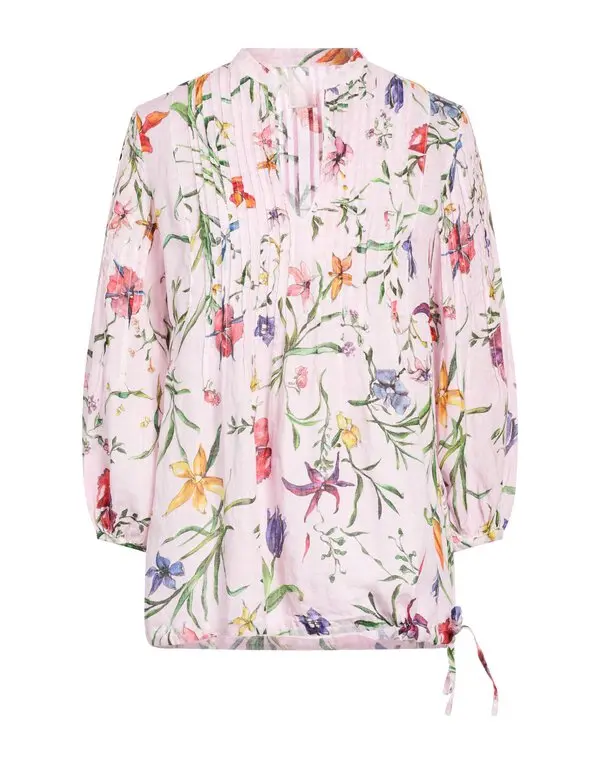 120% Lino Floral-print Linen Blouse - Pink