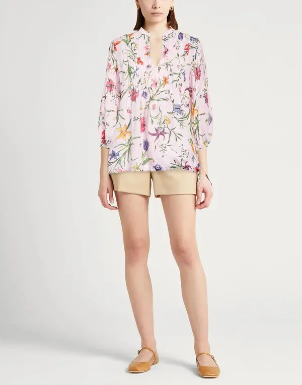 120% Lino Floral-print Linen Blouse - Pink