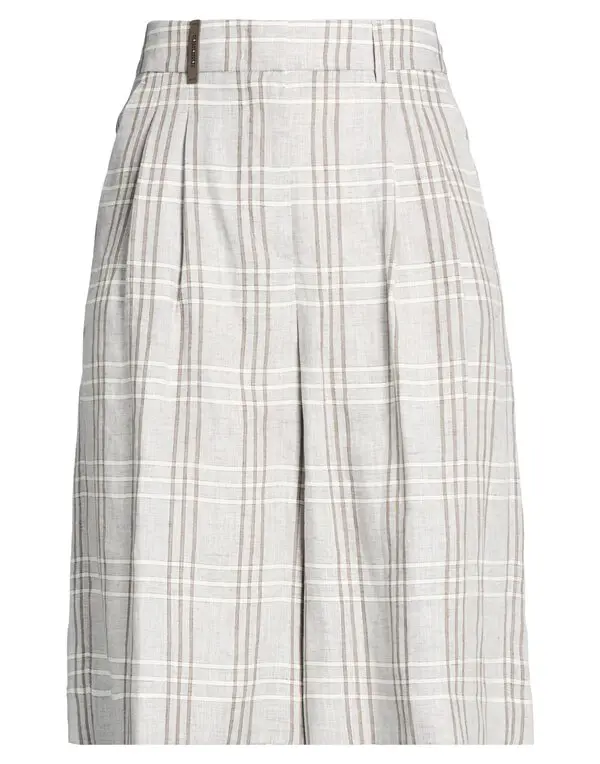 Peserico Linen Tartan Pattern High Waisted Shorts - Grey