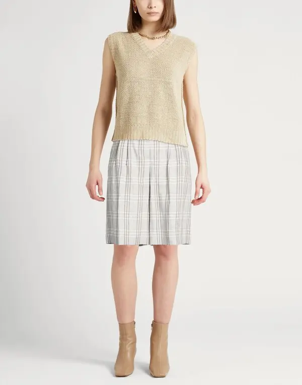 Peserico Linen Tartan Pattern High Waisted Shorts - Grey