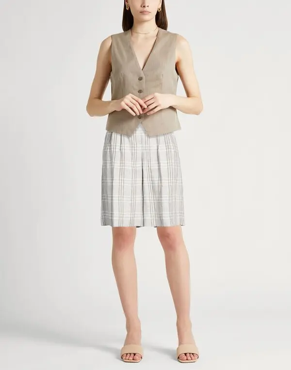 Peserico Tartan Linen Shorts - Light Grey