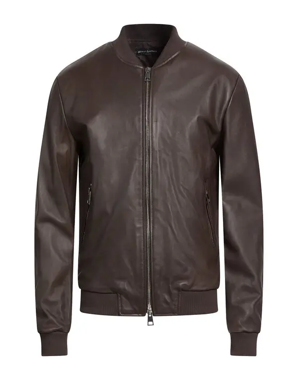 STREET LEATHERS Leather Bomber Jacket - Brown