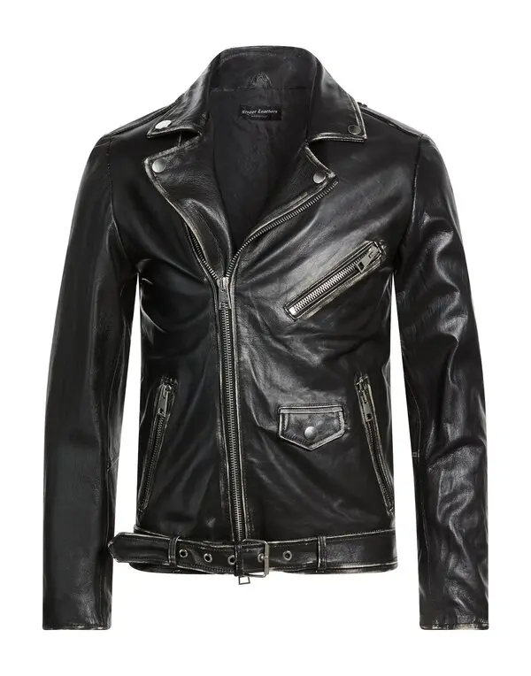 STREET LEATHERS Distressed Leather Biker Jacket