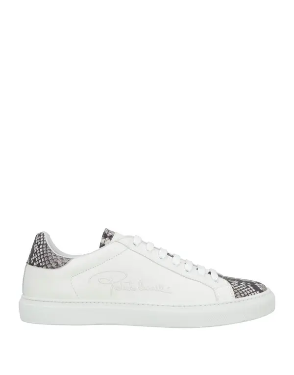 Roberto Cavalli Leather Low-top Sneakers With Snakeskin Print And Embroidered Logo