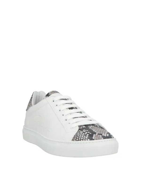 Roberto Cavalli Leather Low-top Sneakers With Snakeskin Print And Embroidered Logo
