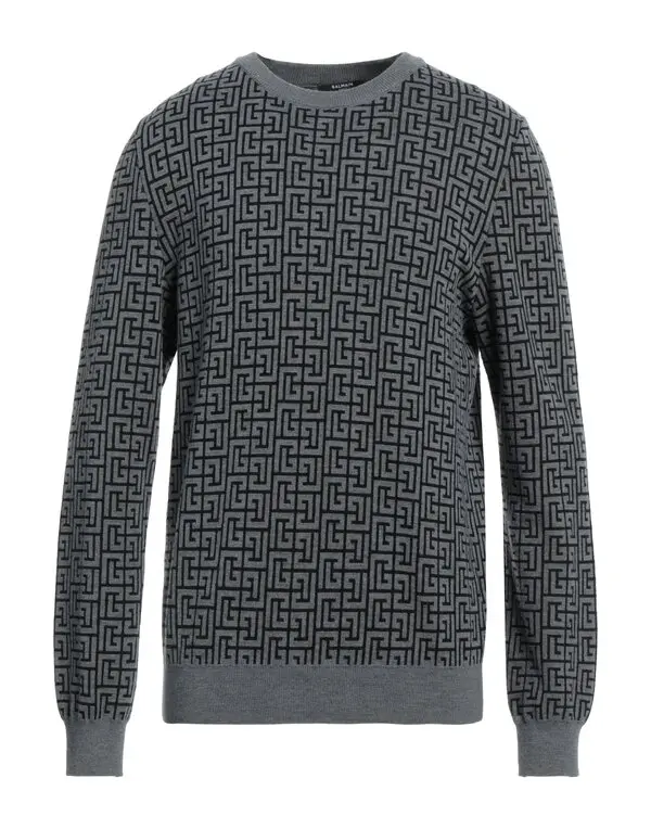 Balmain Sweater In Merino Wool, Linen, And Polyamide - Grey