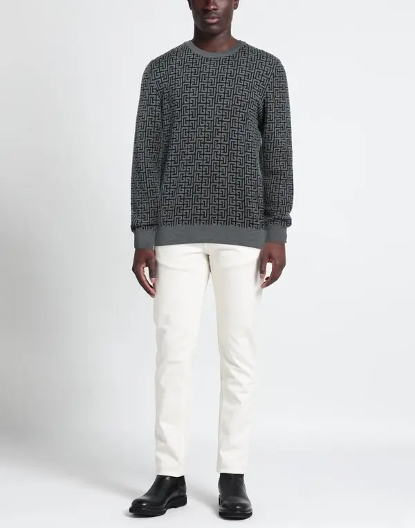 Balmain Sweater In Merino Wool, Linen, And Polyamide - Grey
