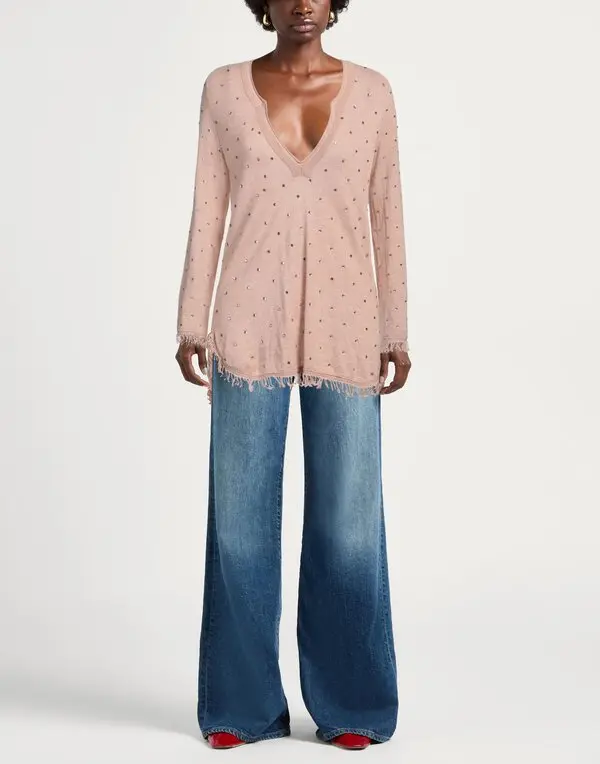 Zadig&Voltaire Sweater In Cashmere With Crystals And Fringe