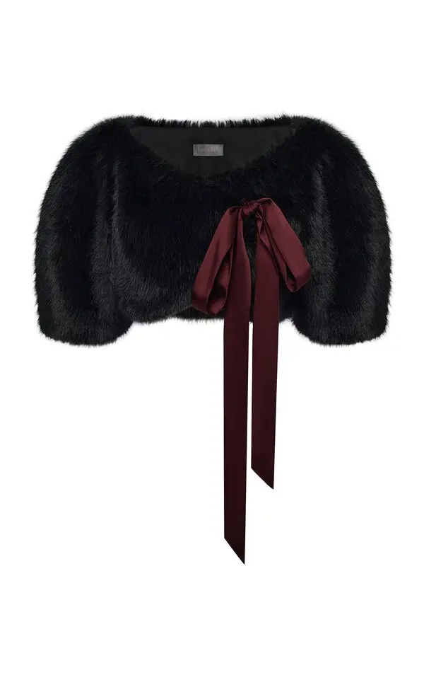 RASARIO Bow-detailed Faux Fur Bolero - Black