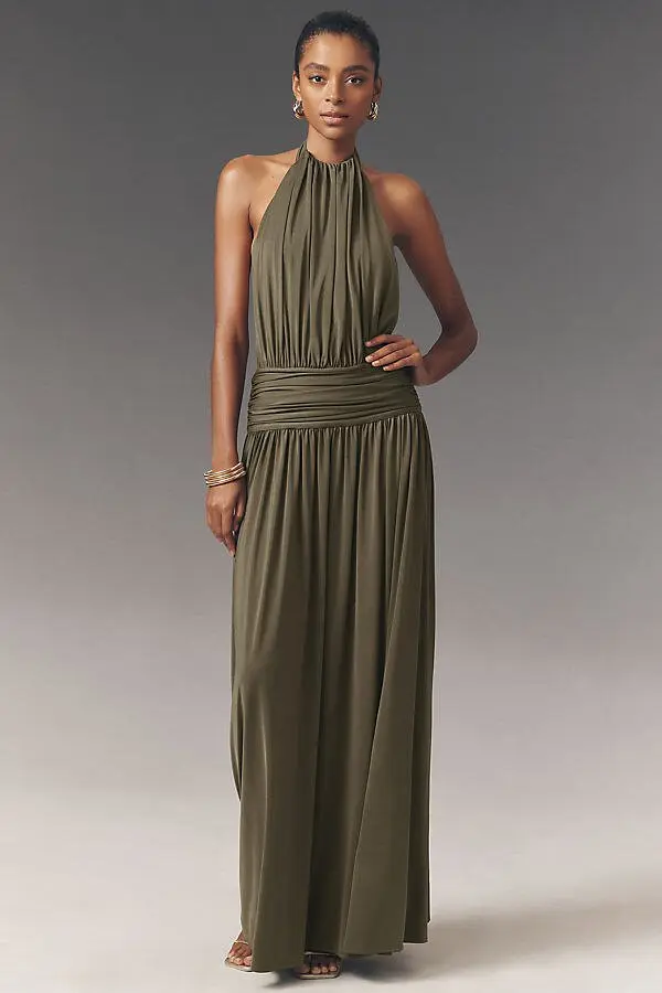 Arcina Ori Satina Draped Halter Open-back Maxi Dress