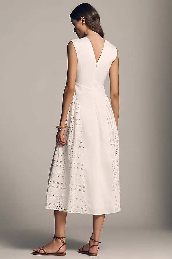 EN ELLY V-neck Drop-waist Pleated Midi Dress